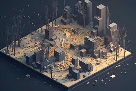 自然灾害的损坏3D插图图片素材-正版创意图片600078311-摄图网