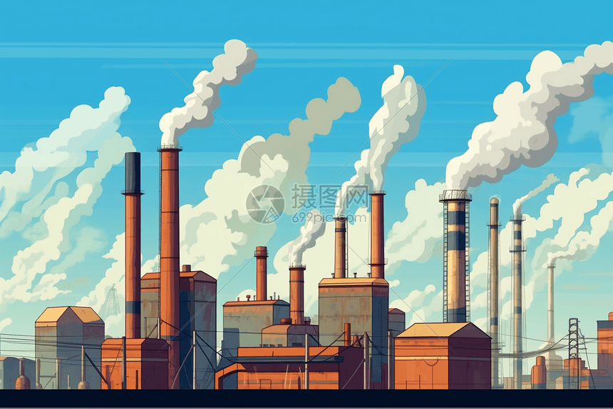 蓝天下的高耸烟囱插画图片下载-正版图片600081870-摄图网