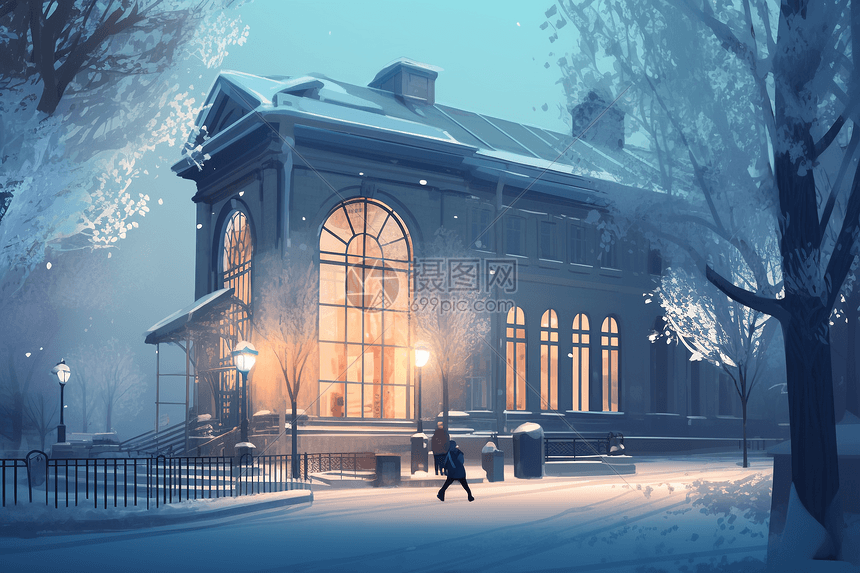 博物馆冬季卡通插图插画图片下载-正版图片600082947-摄图网