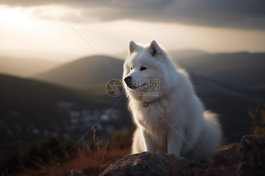 山顶上的萨摩耶高清图片下载-正版图片600084420-摄图网