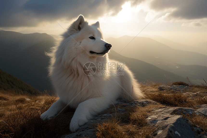 山上的萨摩耶高清图片下载-正版图片600084421-摄图网