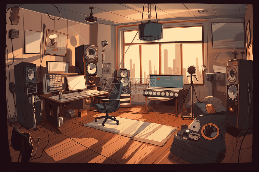 小型录音室平面插画插画图片下载-正版图片600085481-摄图网