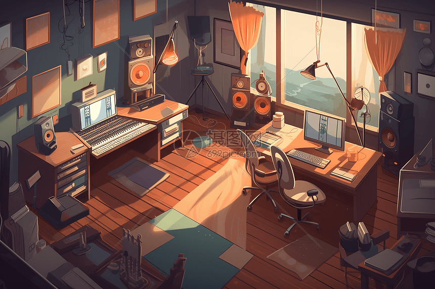 录音室创意平面插画插画图片下载-正版图片600085482-摄图网