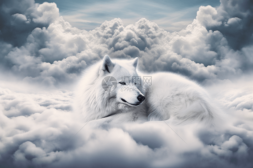 云层中的萨摩耶高清图片下载-正版图片600087392-摄图网