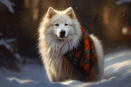 带围巾的萨摩耶德高清图片下载-正版图片600087398-摄图网