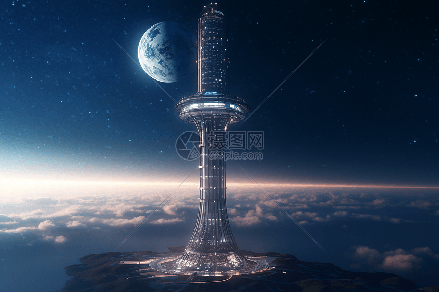 高耸的太空电梯图片素材-正版创意图片600097259-摄图网