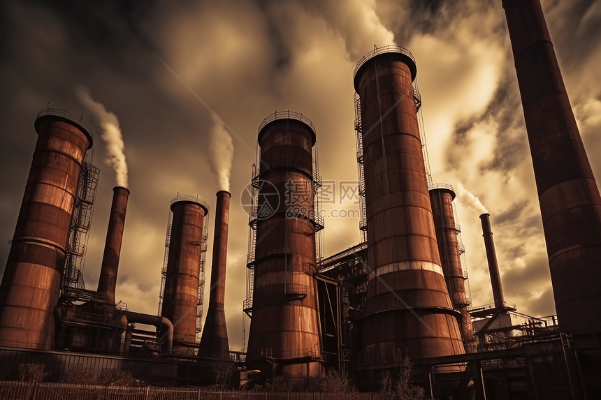 工业区中的烟囱高清图片下载-正版图片600100112-摄图网