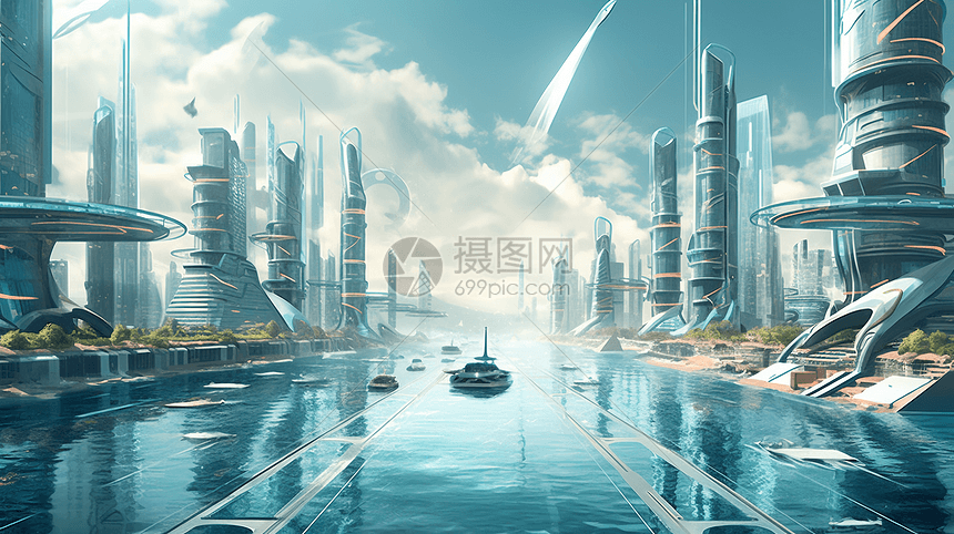 海洋能源驱动城市的3D插图插画图片下载-正版图片600104083-摄图网