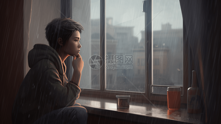 一个沉思的男孩卡通插图插画图片下载 正版图片600106118 摄图网