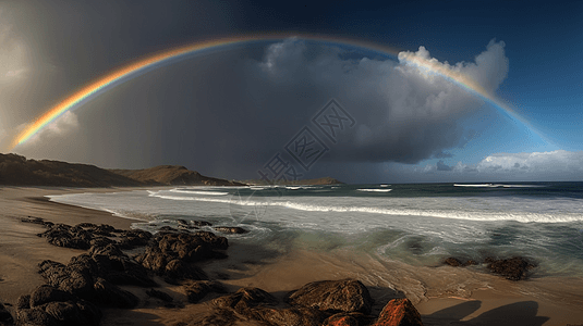 暴雨后在天空中的彩虹高清图片下载-正版图片600107371-摄图网