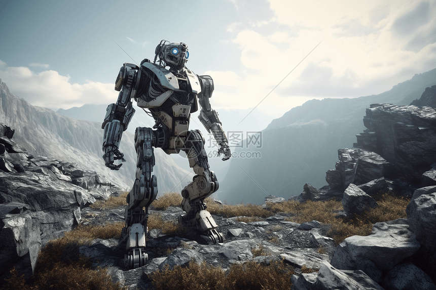 站在山顶上的机器人图片素材-正版创意图片600110674-摄图网