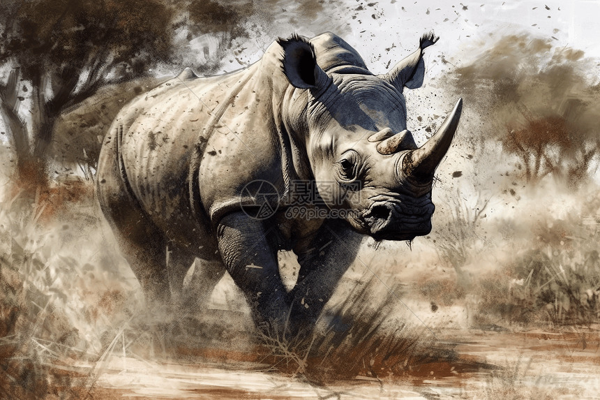 草原冲锋犀牛插画图片下载-正版图片600116174-摄图网