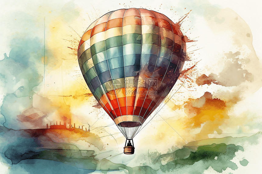 水彩画的热气球插画图片下载-正版图片600118362-摄图网