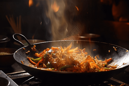 厨师在炒锅中做菜高清图片下载-正版图片600176968-摄图网
