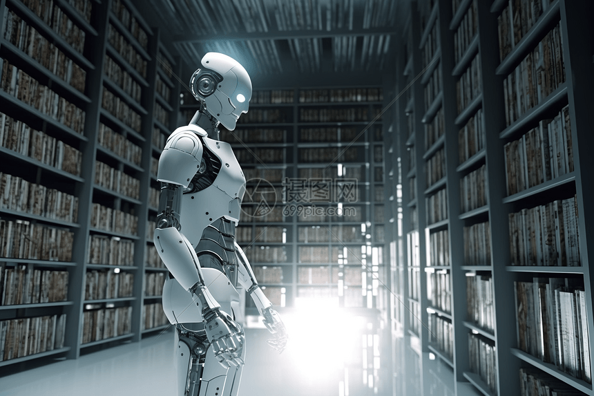 机器人的图书馆图片素材-正版创意图片600121673-摄图网