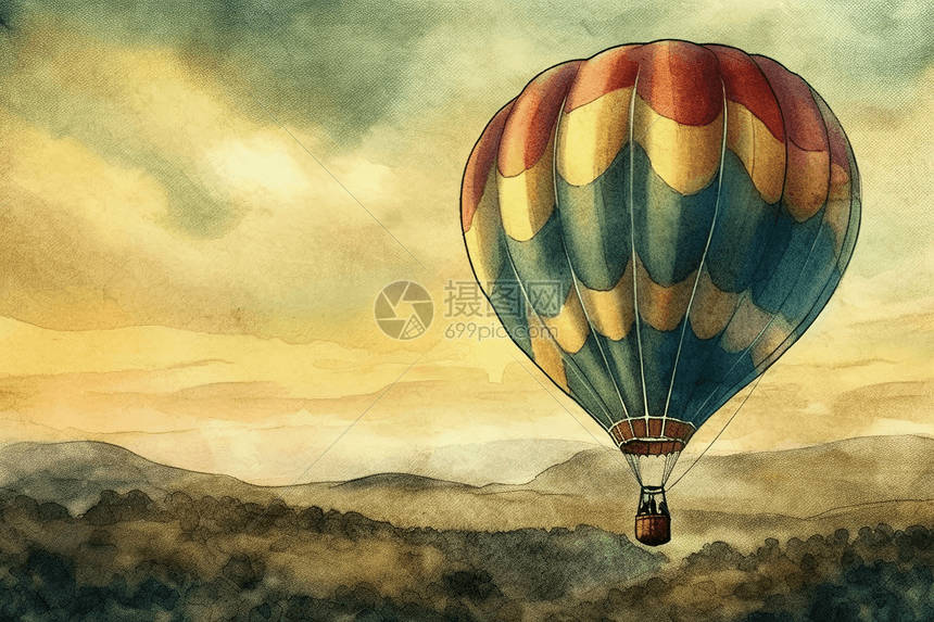 空中的热气球插画图片下载-正版图片600124477-摄图网