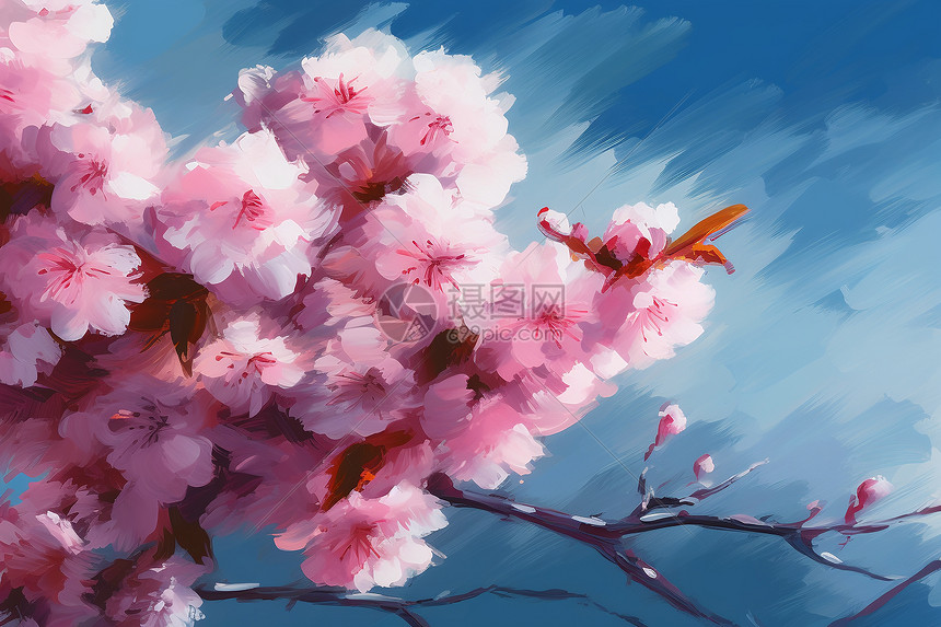樱花油画插画图片下载 正版图片600125177 摄图网