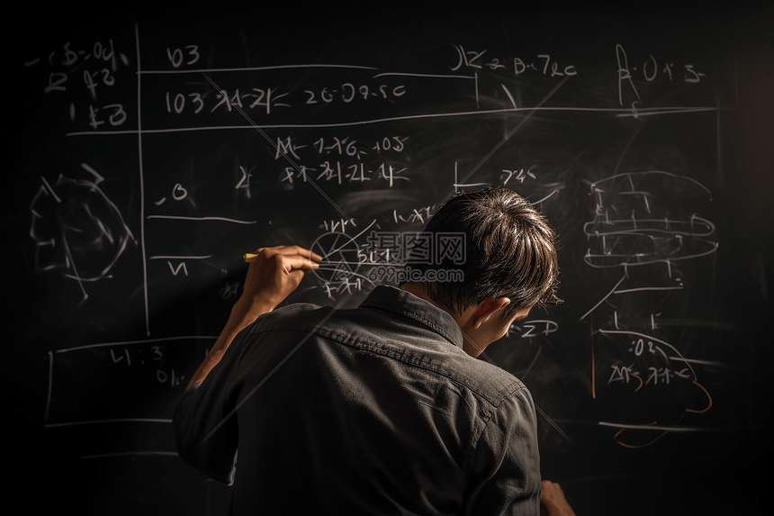 在黑板上研究复杂方程的数学家高清图片下载-正版图片600125634-摄图网