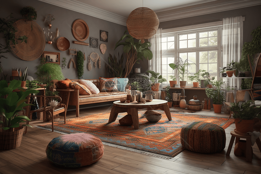 波西米亚风格客厅设计高清图片下载-正版图片600128396-摄图网