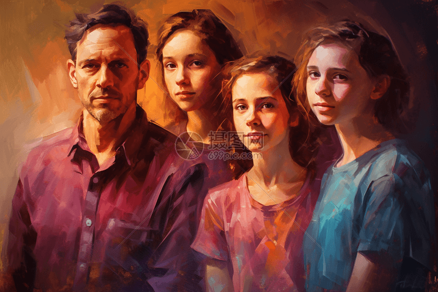 全家福的油画插画图片下载-正版图片600130485-摄图网