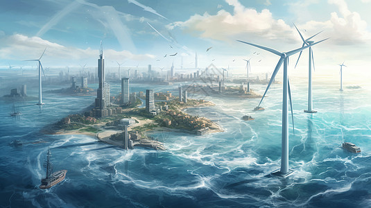 鸟瞰一座由海洋能源驱动的城市插画图片下载-正版图片600134825-摄图网