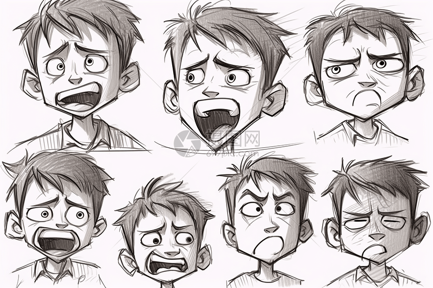 人物角色面部表情线条插画插画图片下载-正版图片600142848-摄图网
