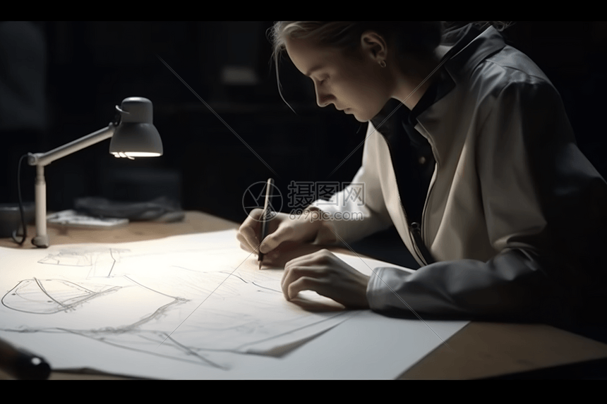 女服装设计师正在绘制草图高清图片下载-正版图片600147034-摄图网