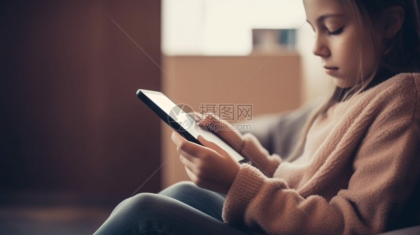 女孩阅读电子书高清图片下载-正版图片600148833-摄图网