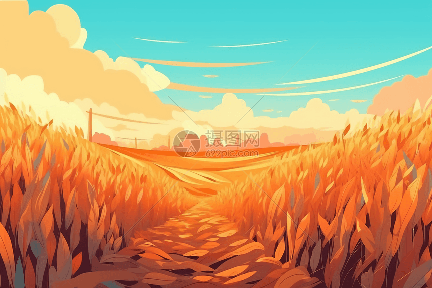 金色的田野插画图片下载-正版图片600161402-摄图网