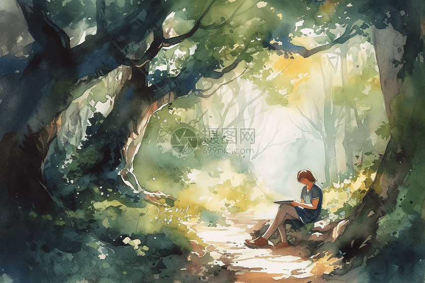 在大树下乘凉的男人插画图片下载-正版图片600164654-摄图网