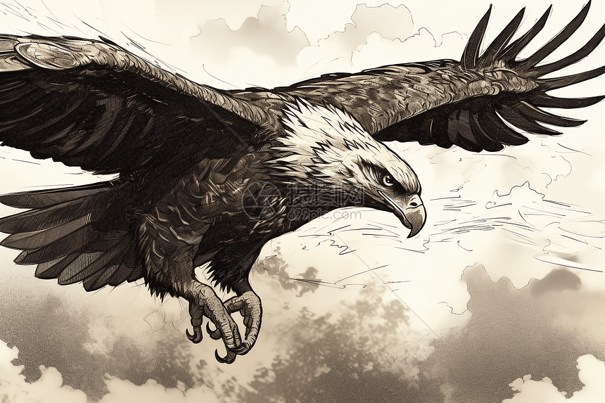 水墨作的老鹰插画图片下载-正版图片600168194-摄图网