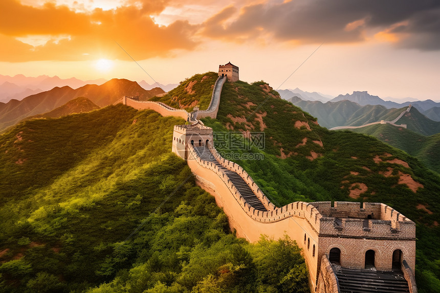 日落下的万里长城高清图片下载-正版图片600172390-摄图网