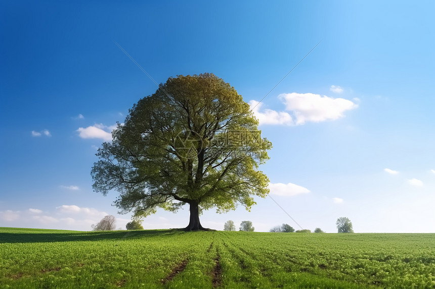 草地与蓝天下的大树高清图片下载-正版图片600174547-摄图网