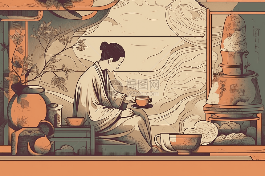 中国传统茶道插画图片下载-正版图片600176423-摄图网