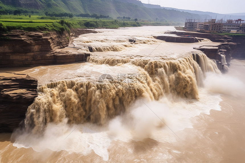 黄河壶口的大瀑布高清图片下载-正版图片600182279-摄图网