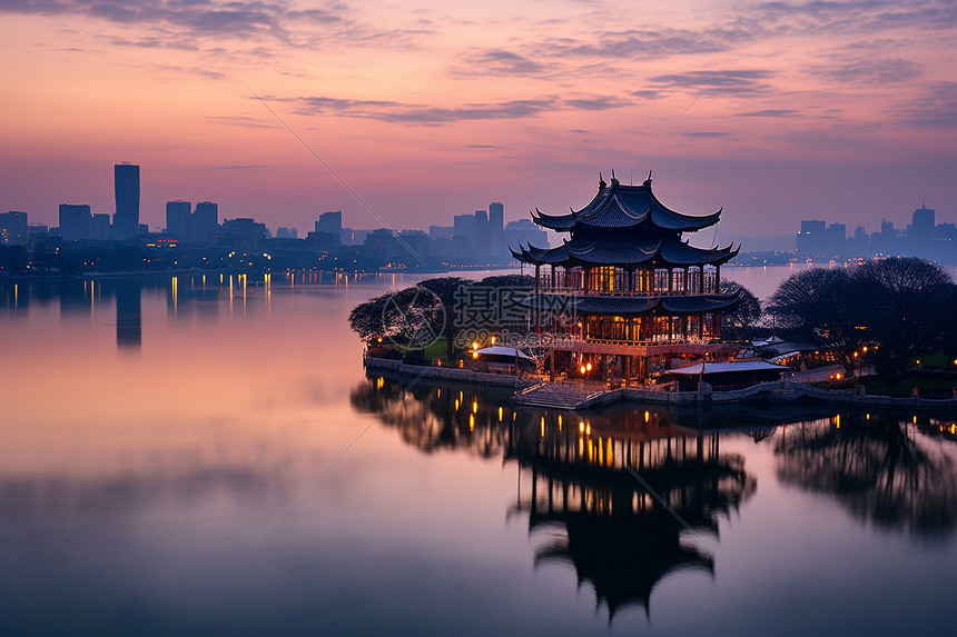 湖边城市建筑风景高清图片下载-正版图片600191932-摄图网