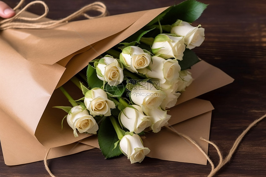 包装纸上的白玫瑰花束高清图片下载-正版图片600192501-摄图网