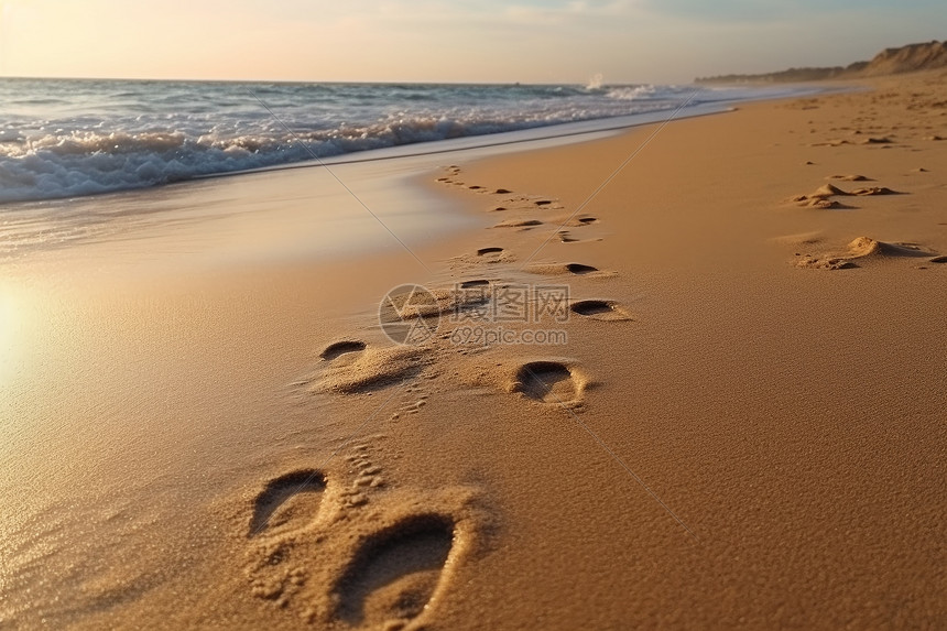 沙滩和脚印高清图片下载-正版图片600202624-摄图网