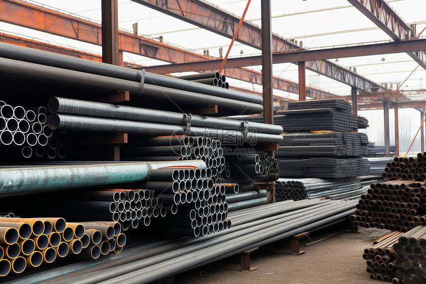 钢管存放在室外仓库高清图片下载-正版图片600206975-摄图网