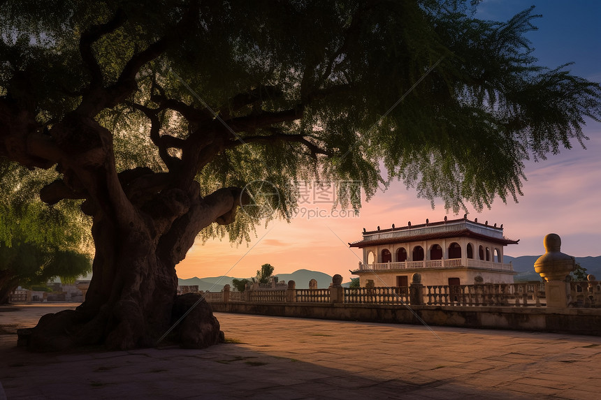 大树下的古建筑高清图片下载-正版图片600207793-摄图网