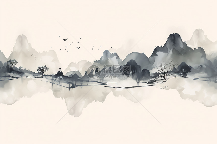 山水画插画图片下载-正版图片600208335-摄图网