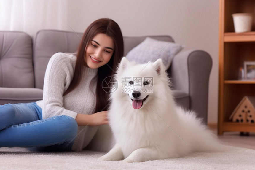 萨摩耶与女孩高清图片下载-正版图片600218495-摄图网