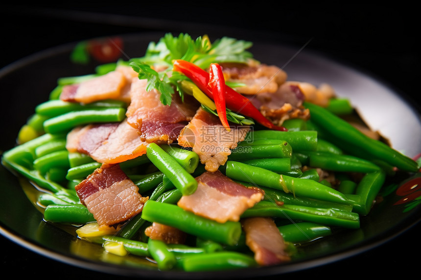 一盘肉片炒豆角高清图片下载-正版图片600234775-摄图网