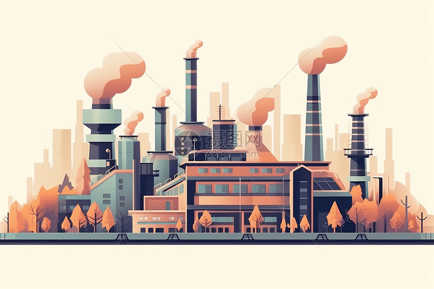 工厂的烟囱冒烟插画图片下载-正版图片600239359-摄图网