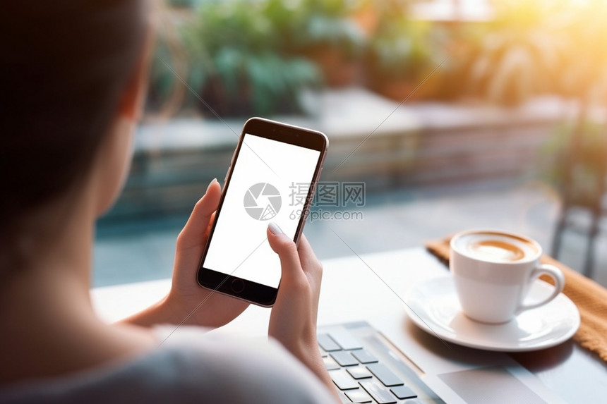 咖啡店玩手机的人高清图片下载-正版图片600301702-摄图网