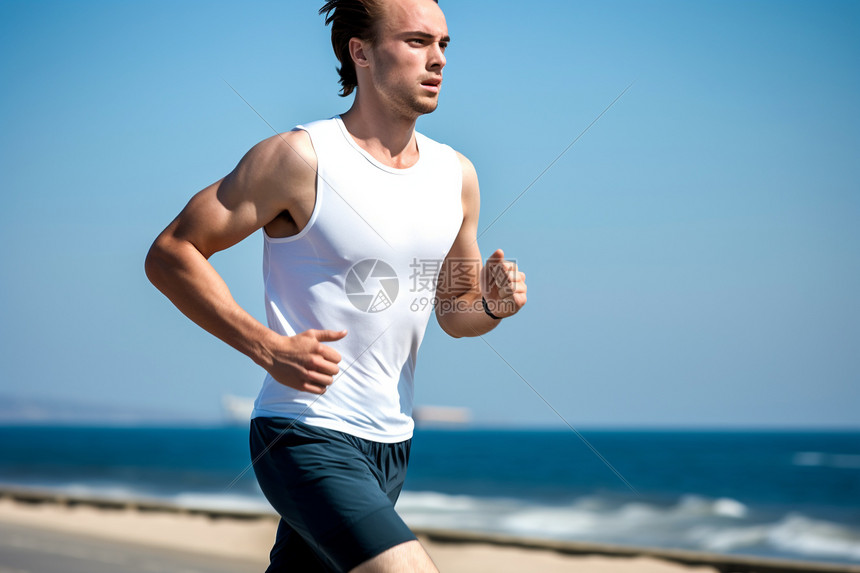 男人在海边努力跑步高清图片下载-正版图片600310652-摄图网
