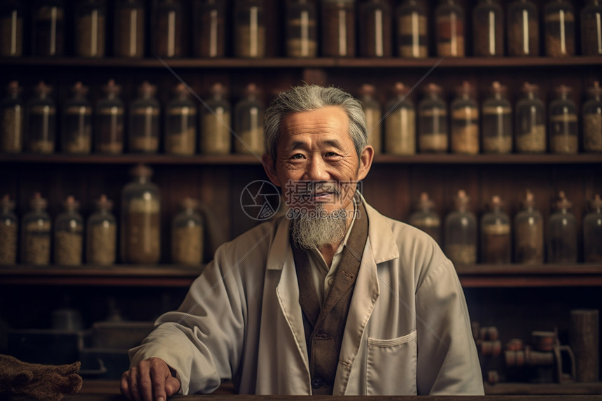 坐在中医馆里的老中医高清图片下载 正版图片600311069 摄图网