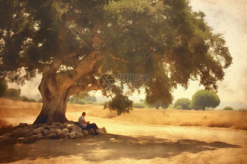 农民在大树下休息插画图片下载-正版图片600312309-摄图网