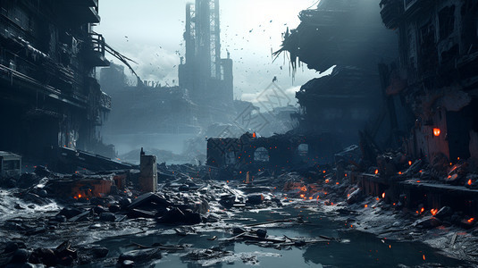 烟雾缭绕的战争现场插画图片下载-正版图片600580263-摄图网