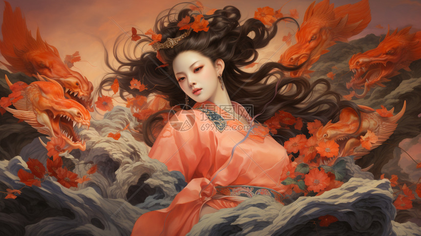 漂亮的古风美女插画图片下载-正版图片600315914-摄图网